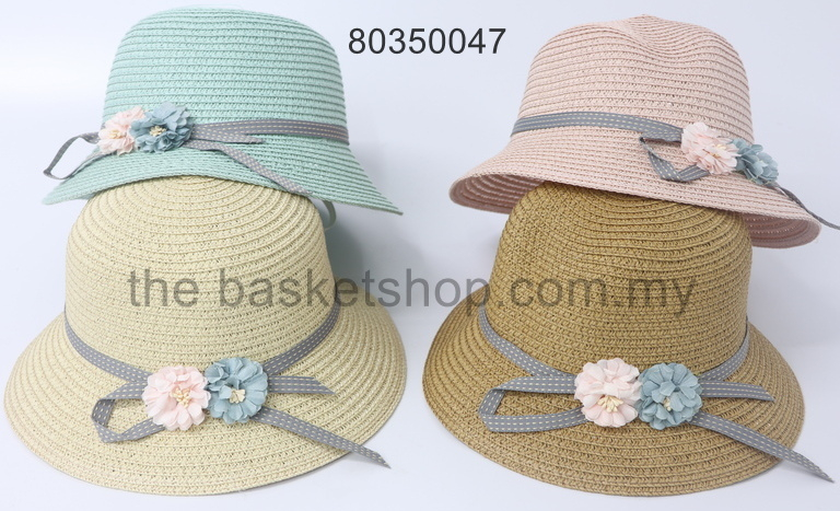 80350047 Paper Straw Hat with Ribbon & Flower (Children)