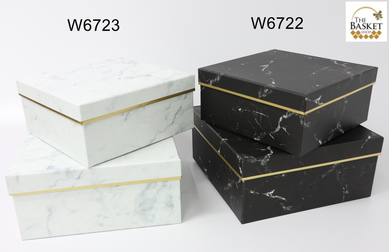 W6722-23 Square Paper Box Marble - Black / White